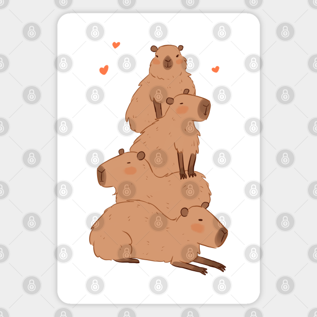 Capybara pile - a cute stack of Capybaras - Capybara Art - Magnet ...