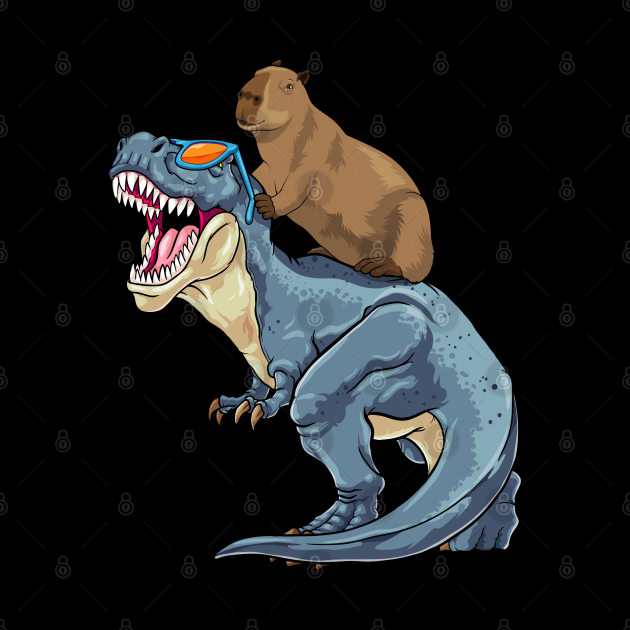 Capybara Riding Dinosaur T-Rex Capibara Dino Rodent Pun - Capybara ...