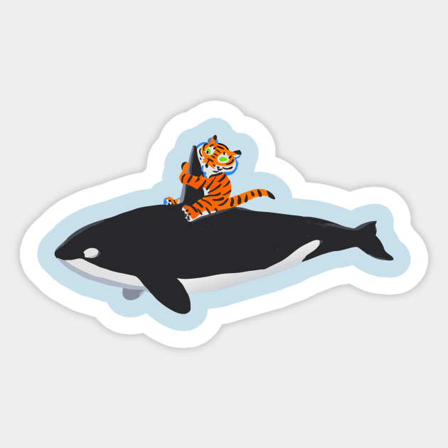 Orca and Tiger - Funny Tiger - Sticker | TeePublic