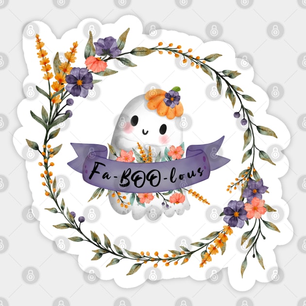 Fa -BOO-lous Ghost with flowers - Halloween Ghost Boo - Sticker | TeePublic