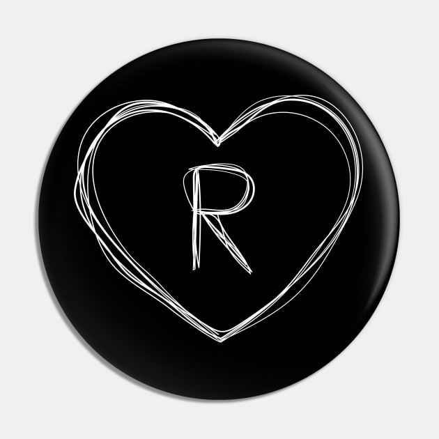 Letter R with heart frame in lineart style - Initial - Pin | TeePublic