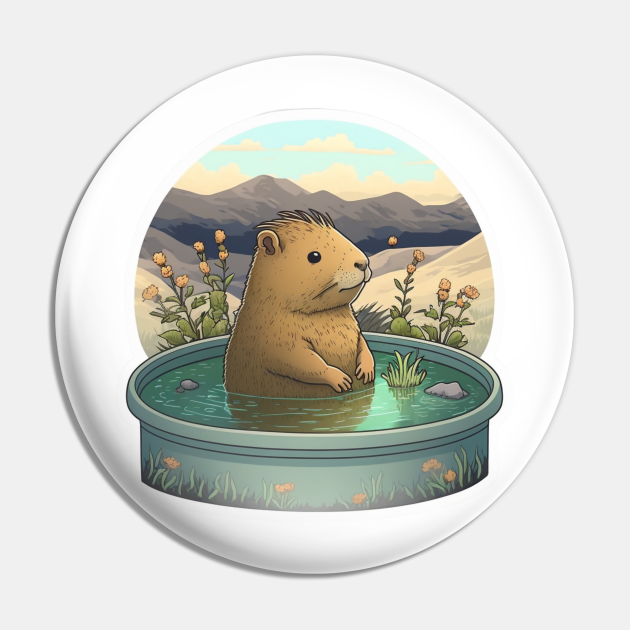 Capybara Spa Day: Soaking Up the Sun and Water - Capybara - Pin | TeePublic