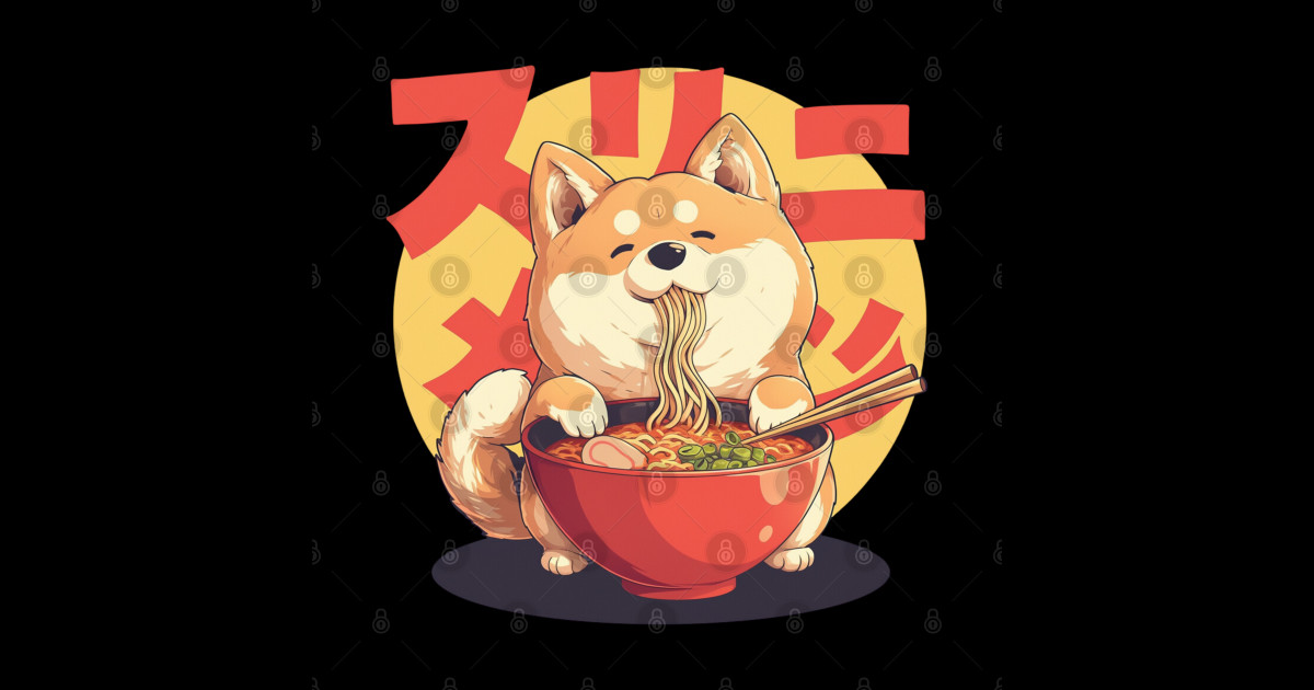 Shiba Inu eating bowl of spicy beef ramen noodles - Food Lover ...
