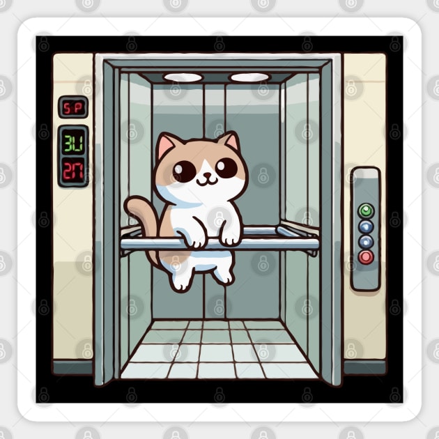 Cat Using Elevator - Elevator - Sticker | TeePublic