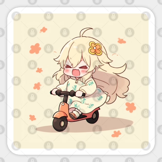 Chibi Cute Girl Ride Scooter - Anime - Sticker | TeePublic