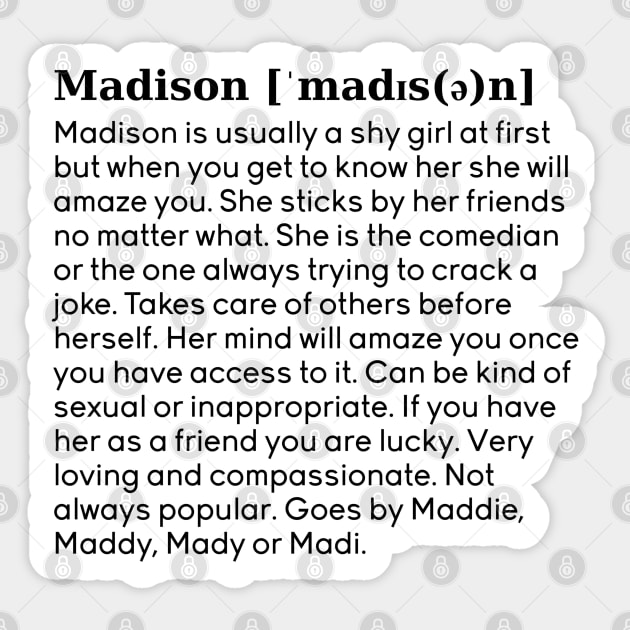 madison name definition (white) - Madison Name - Sticker | TeePublic