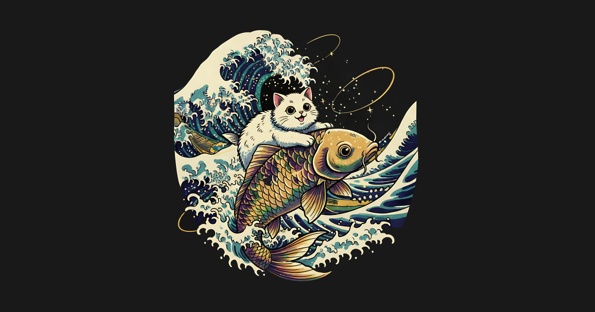 Mardi Gras Koi Cat Japan - Japanese Cat - T-Shirt | TeePublic