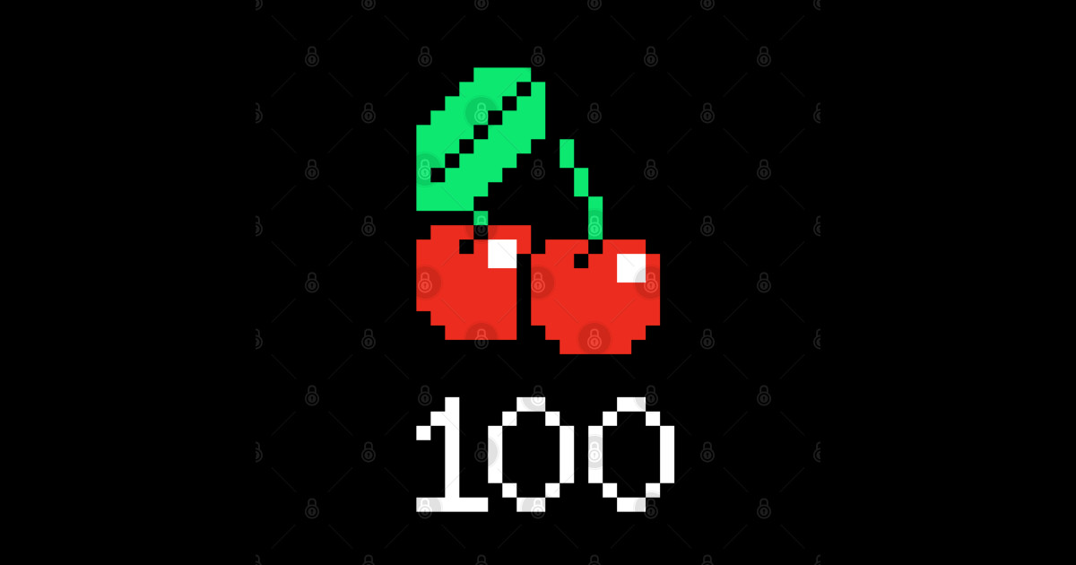 Pixel Art Arcade Cherry Power Up 100 - Pixel Art - Sticker | TeePublic