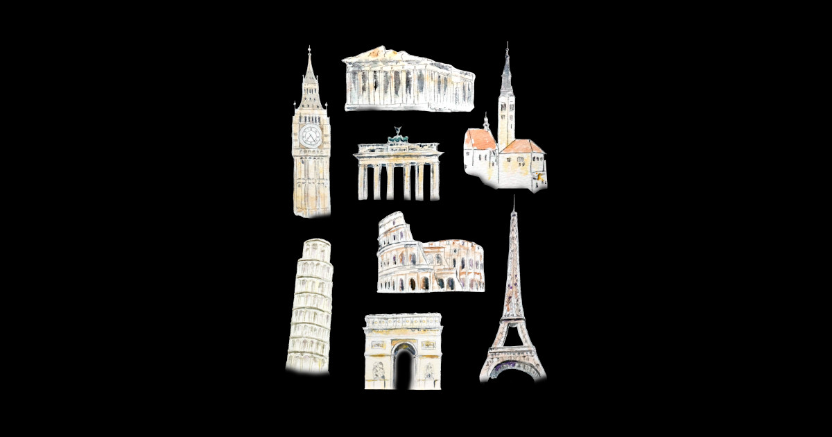 Europe landmarks illustration - Europe Landmarks Illustration - Posters ...