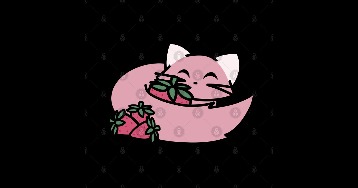 Cute Pink Strawberry Cat - Strawberry Cat - Sticker | TeePublic