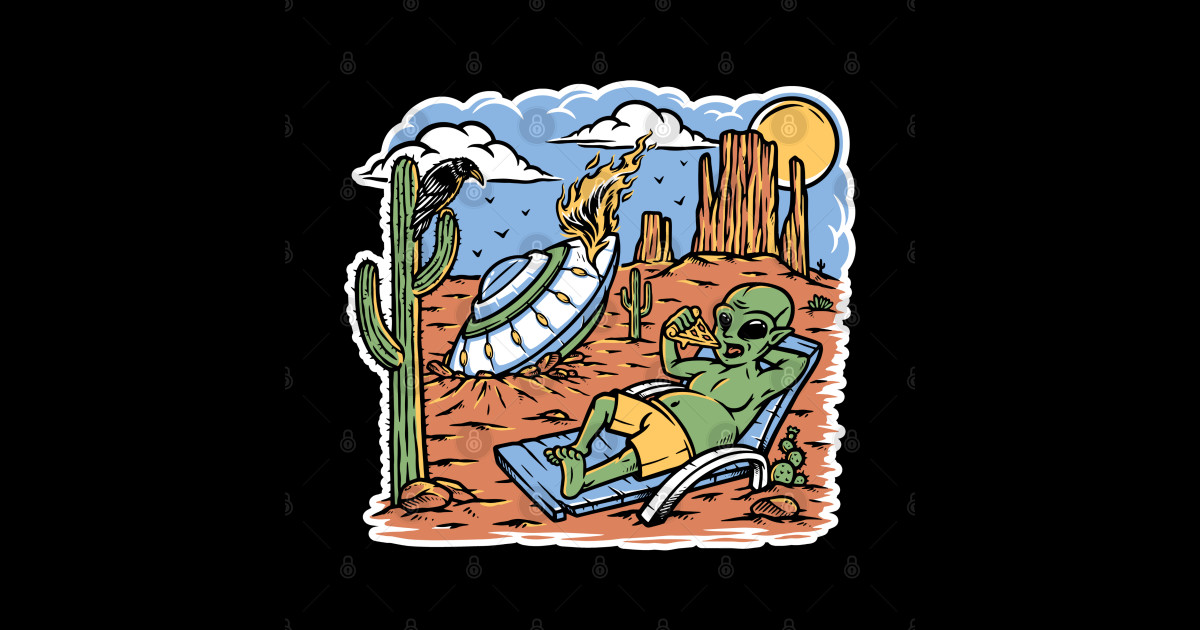ALIEN DESERT CHILL space universe alien art - Beach Life - Sticker ...