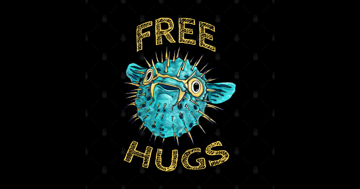 Cute free hugs puffer fish, funny blowfish - Free Hugs Funny - Sticker ...