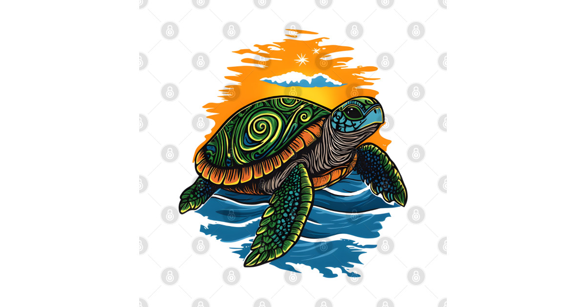 Tribal Sea Turtle - Vibrant Retro Sunset Turtle Art - Sea Turtle - T ...