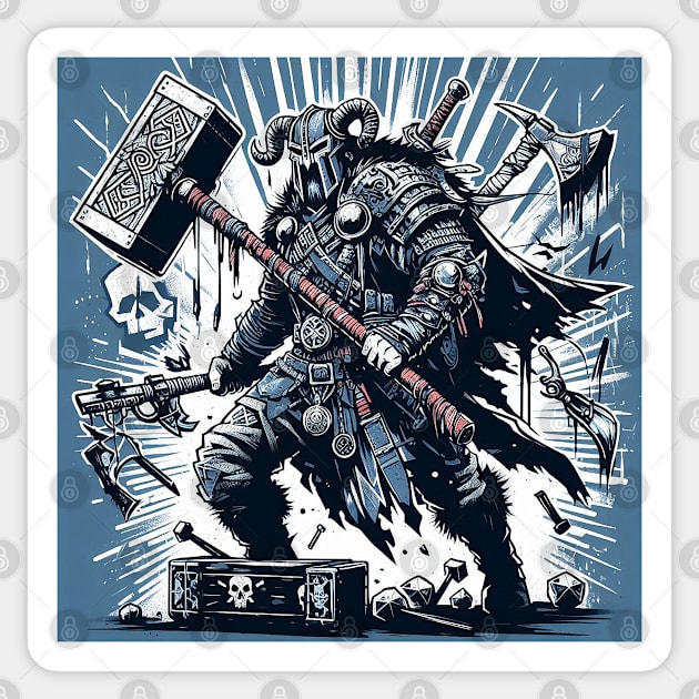 Barbarian warrior with warhammer - Barbarian - Sticker | TeePublic