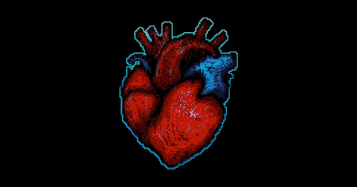 Pixelated Anatomical Heart with Surreal Glow - Pixel Heart - Posters ...