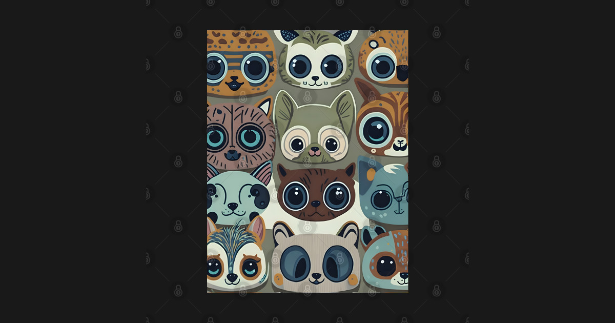 Cute animals with big eyes pattern - Cute Animals - T-Shirt | TeePublic
