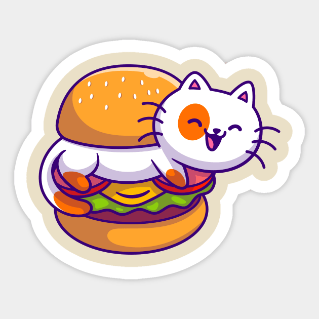 Cute Cat Burger Cartoon - Cute Cat Burger Cartoon - Sticker | TeePublic
