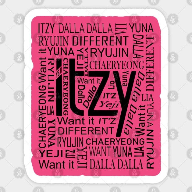ITZY NAMES AND MUSIC COLLAGE BLACK - Itzy - Sticker | TeePublic