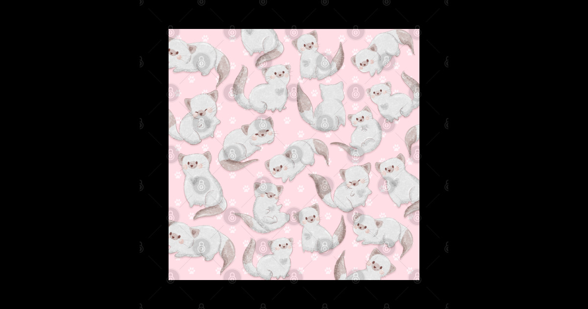 White Kitty Cat Patten and Paw Prints on Pink - Cats - Posters and Art ...