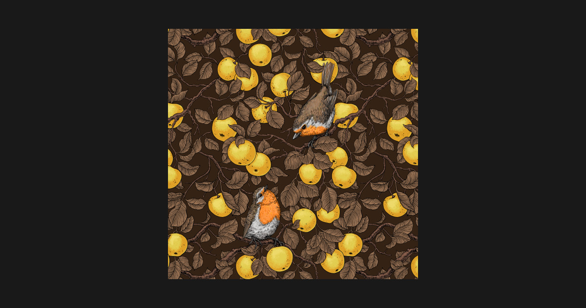 Robins in the apple tree/yellow and dark brown - Apples - T-Shirt ...