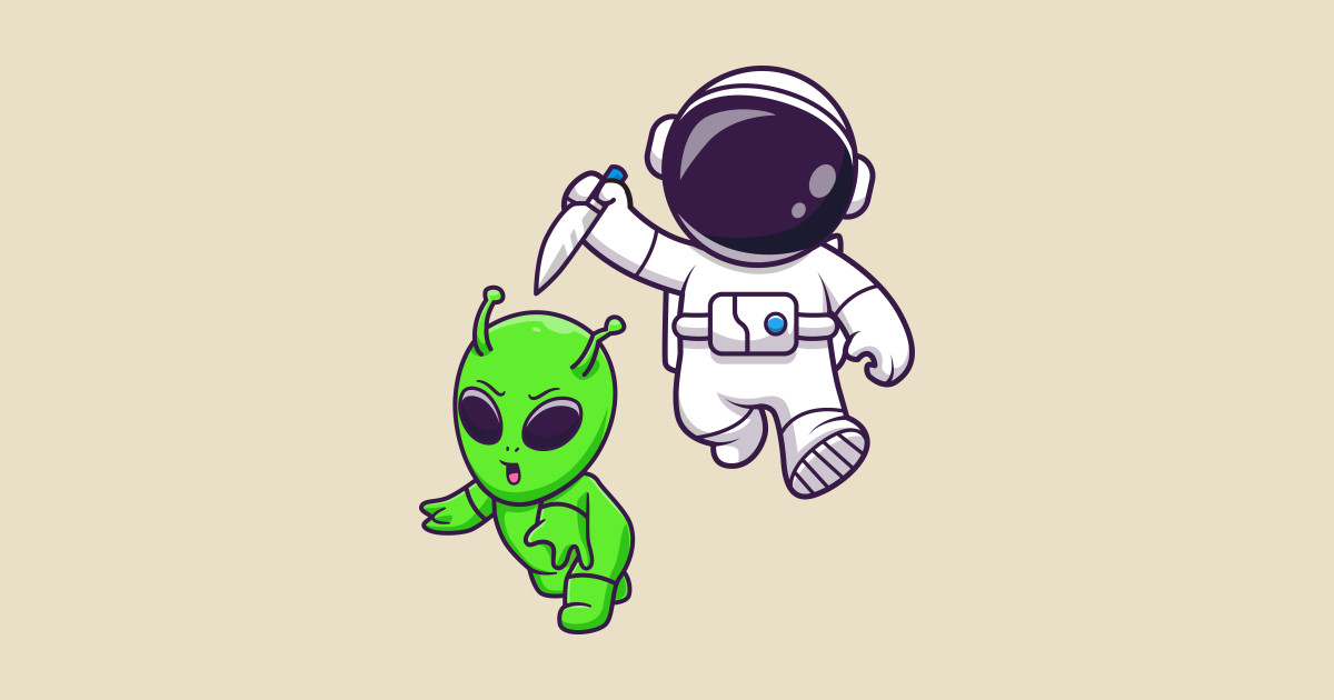 Cute Astronaut Chasing Alien With Knife Cartoon - Cute Astronaut ...