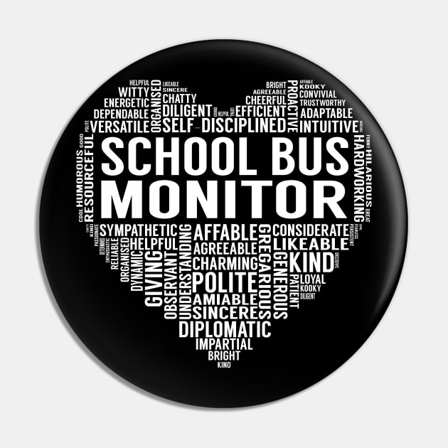 School Bus Monitor Heart - School Bus Monitor - Pin | TeePublic