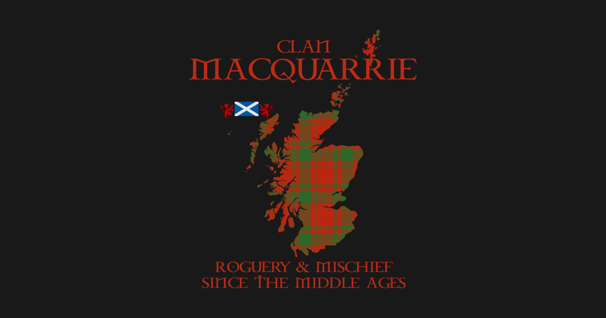 Clan MacQuarrie tartan Scotland map Saltire flag and lion rampant ...