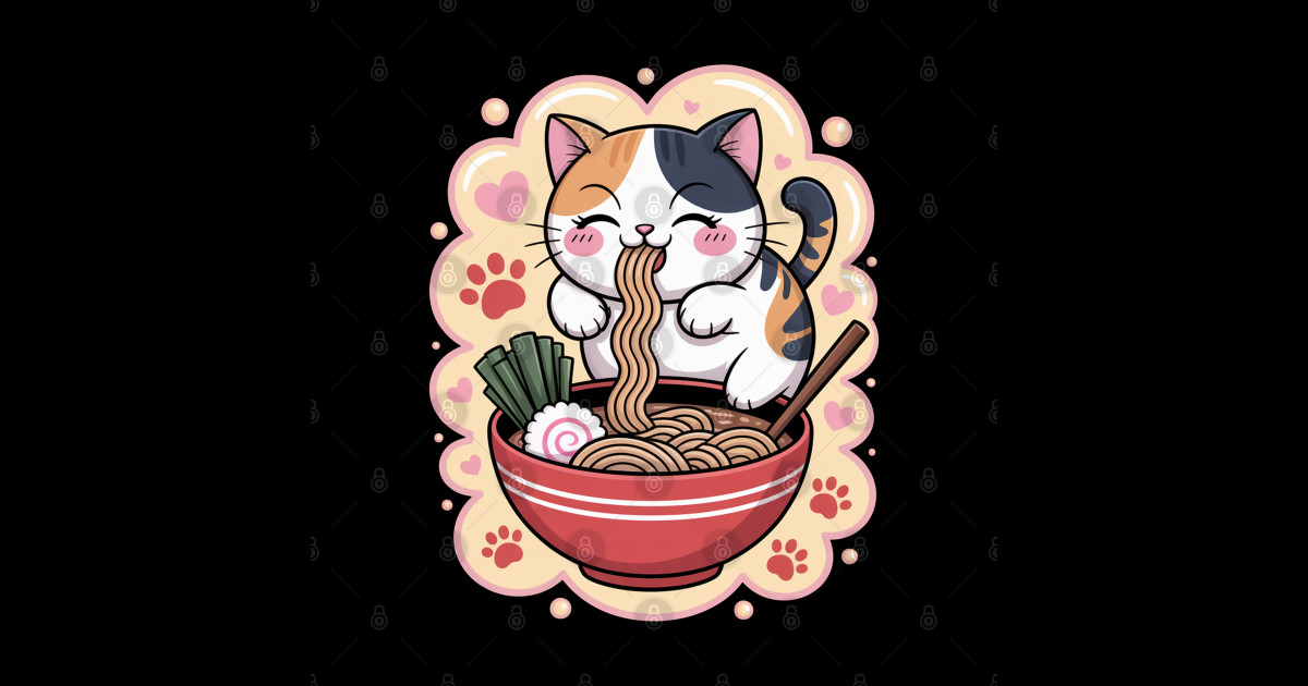 Calico Cat Slurping Noodles - Calico Ramen - Sticker | TeePublic