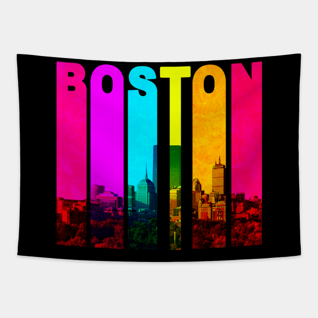 Retro Boston Massachusetts Cityscape Skyline - Boston - Tapestry ...