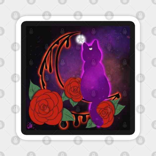 Drippy Moon Cat Tattoo Design (Dark version) - Goth - Magnet | TeePublic