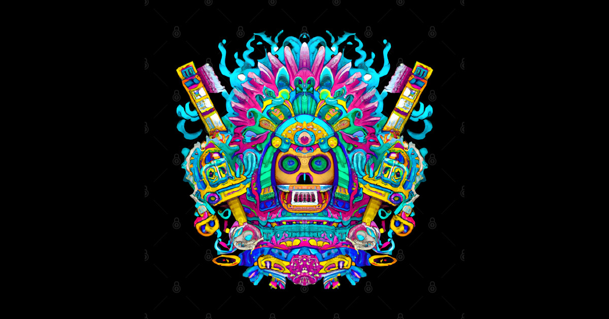 Mexican Mictecacihuatl Aztec God Mask - Aztec God - Sticker | TeePublic
