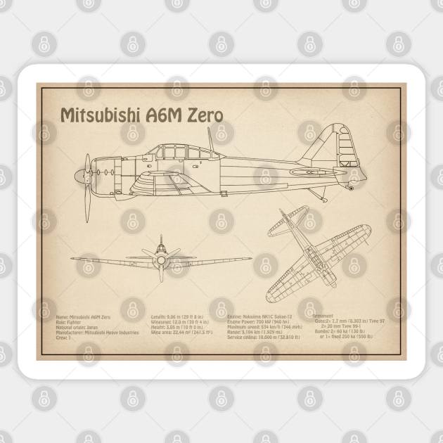 Mitsubishi A6M Zero Airplane Blueprint - SD - A6m Zero - Sticker ...