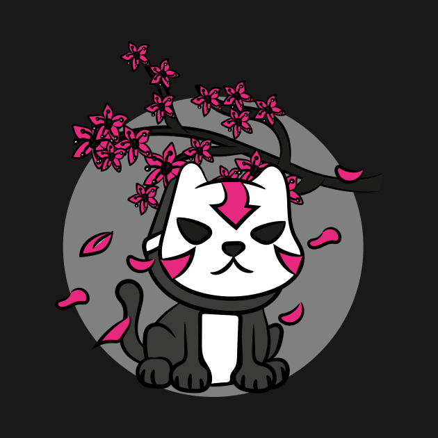 Japan Oni Mask Cat Cherry Blossom Anime - Cat - T-Shirt | TeePublic