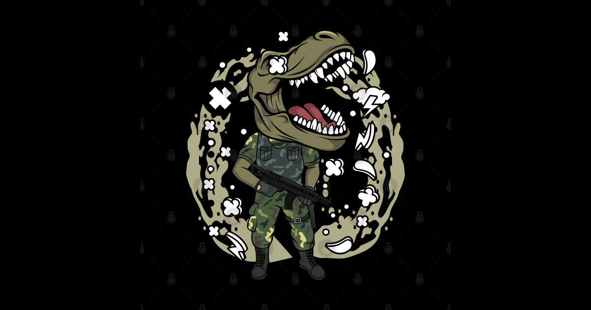 T Rex Army Illustration - T Rex Army Illustration - Sticker | TeePublic
