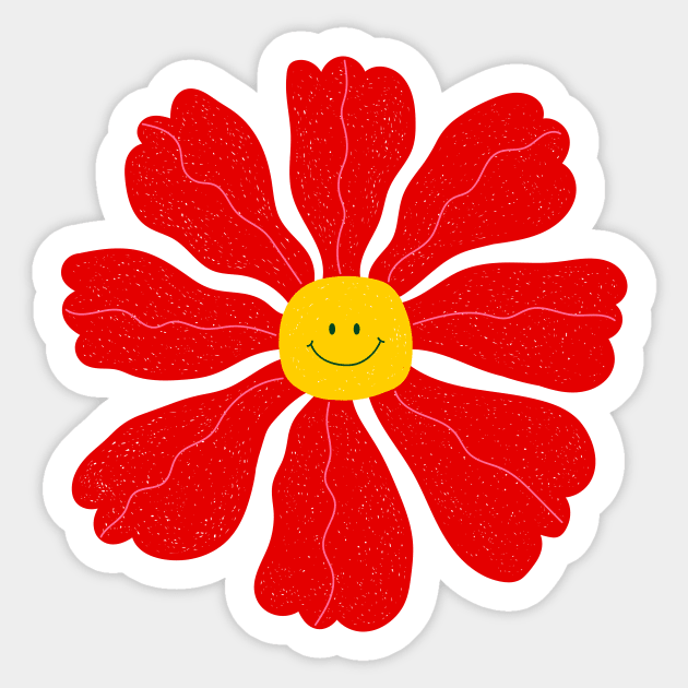 Smiley face flower - Groovy Flowers - Sticker | TeePublic