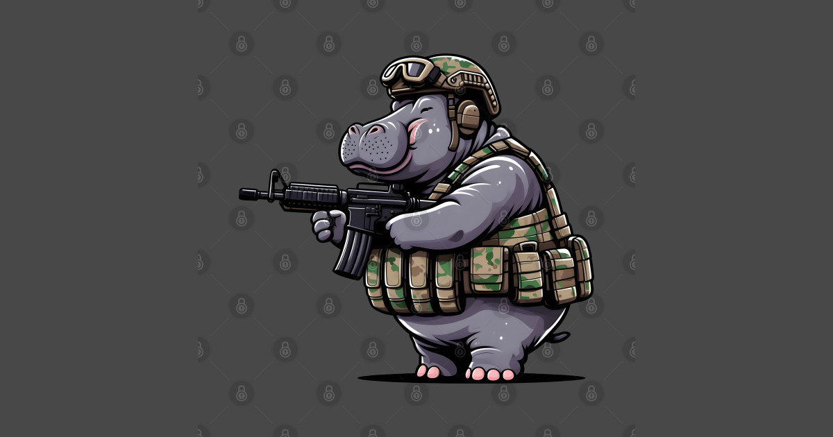 Tactical Hippo - Hippopotamus - T-Shirt | TeePublic