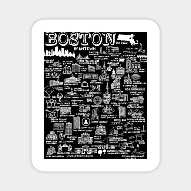 Boston Map - Boston - Magnet | TeePublic