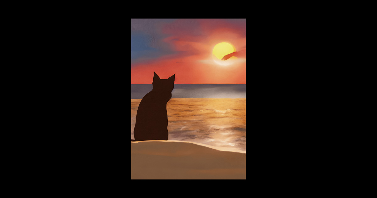 Cute Cat Watching Sunset Scene - Cat Watching Sunset Scene - Sticker | TeePublic