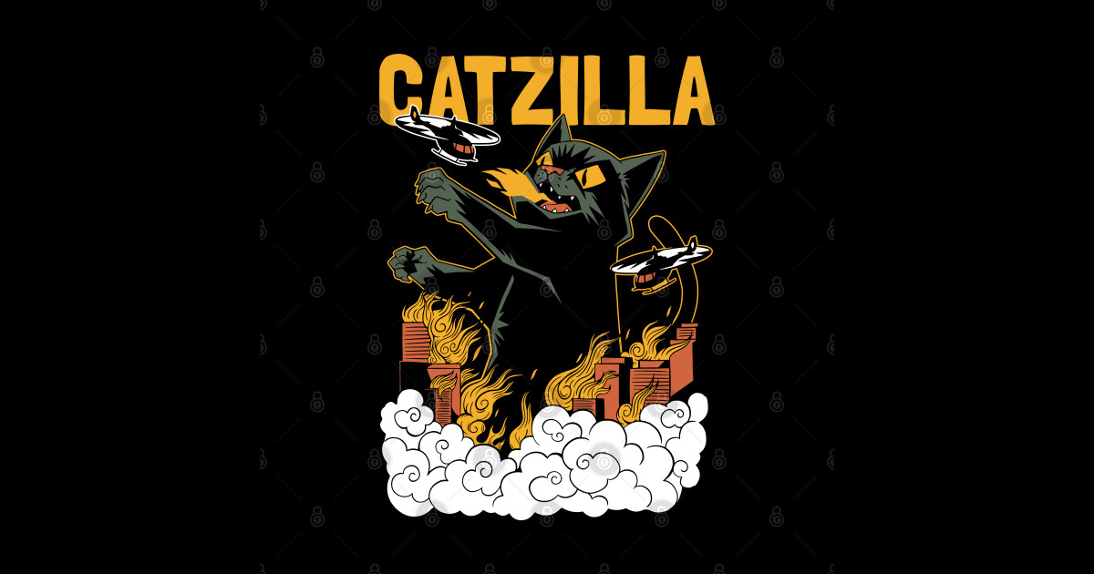 Scary Catzilla Japan Monster Cat Darknes Lover - Monster - Sticker ...