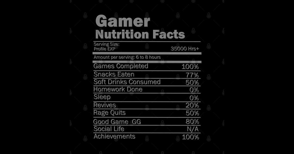 Gamer Nutrition Facts, Video Games, Video Games Lover, Nerd, Geek ...