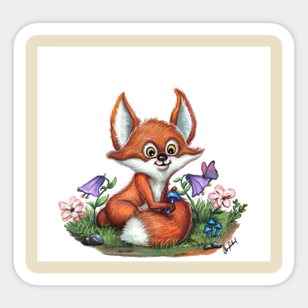 Little red fox - Red Fox Cartoon - Sticker | TeePublic