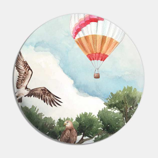 Balloon and birds in nature - Natures Artwork - Pin | TeePublic