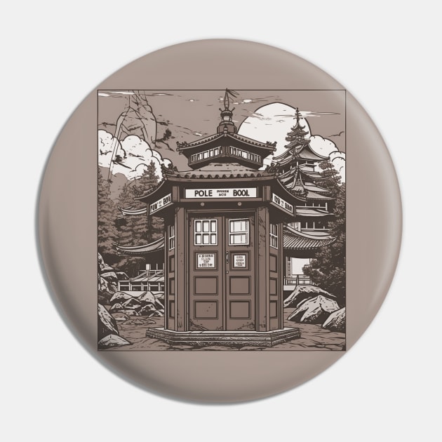 Retro handsome illustration of tardis in Japan - Tardis - Pin | TeePublic