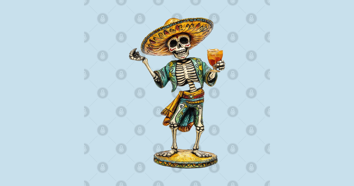 Mexican Fiesta Skeleton - Skeleton Art - T-Shirt | TeePublic