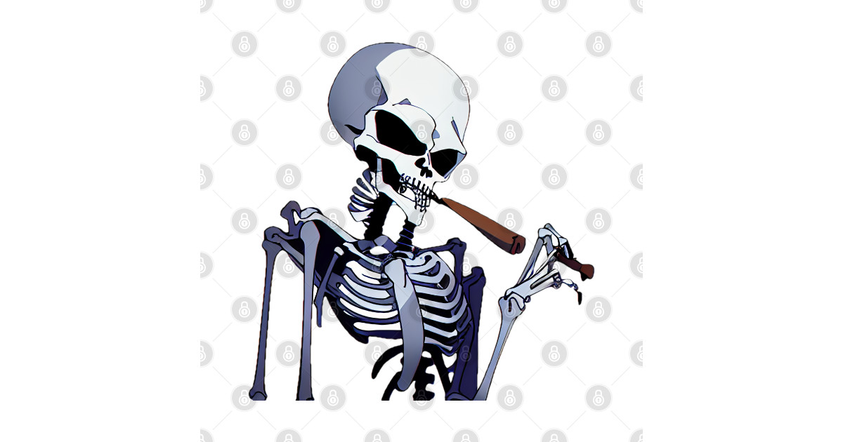Skeleton Smoking Cigar Sticker - Skeleton Smoker - T-Shirt | TeePublic