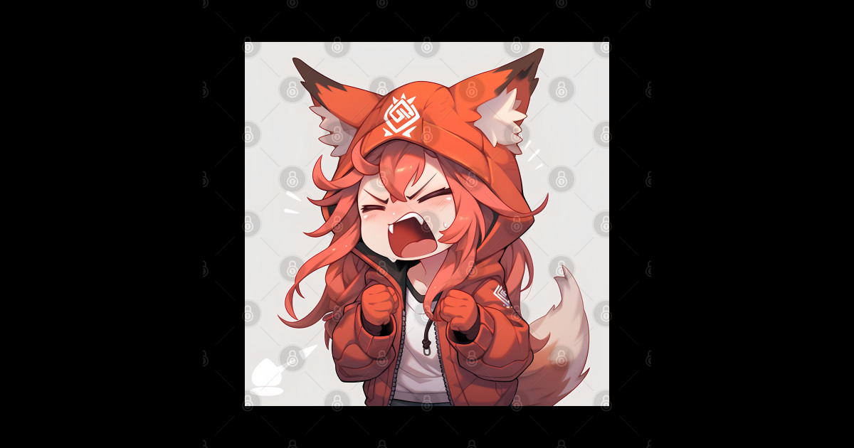chibi scream angry fox girl - Anime - Sticker | TeePublic