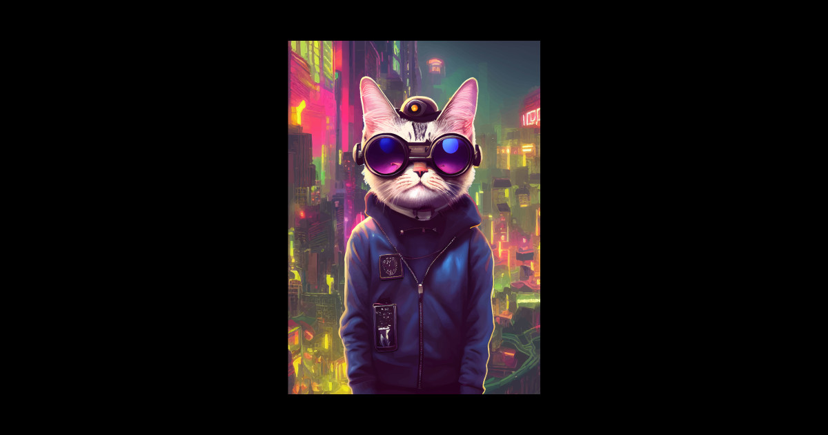 Techno Cat In Japan Neon City - Techno Cat - Sticker | TeePublic