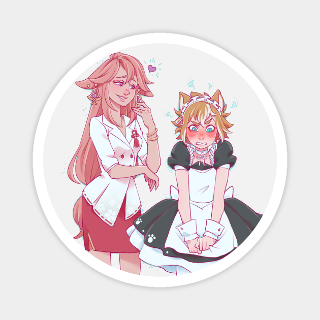 Gorou Maid with Yae Miko - Genshin Impact - Magnet | TeePublic