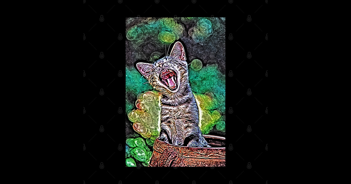 Abstract Tired Yawning Cat - Yawning - Sticker | TeePublic