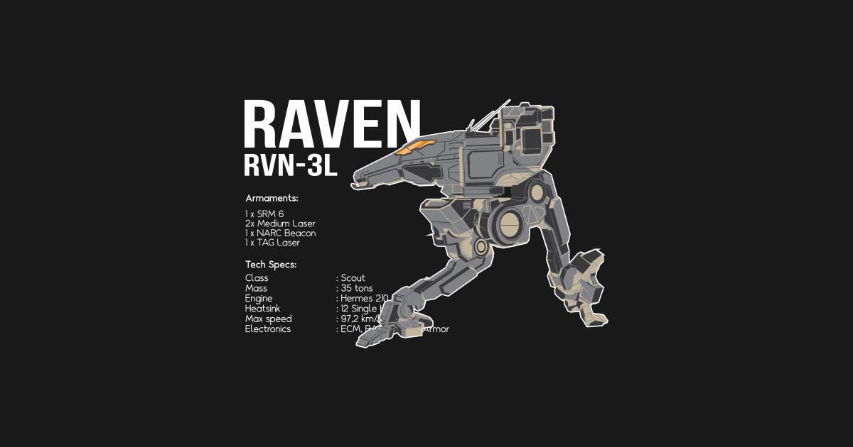 Mechwarrior Raven RVN-3L Black - Mechwarrior - T-Shirt | TeePublic